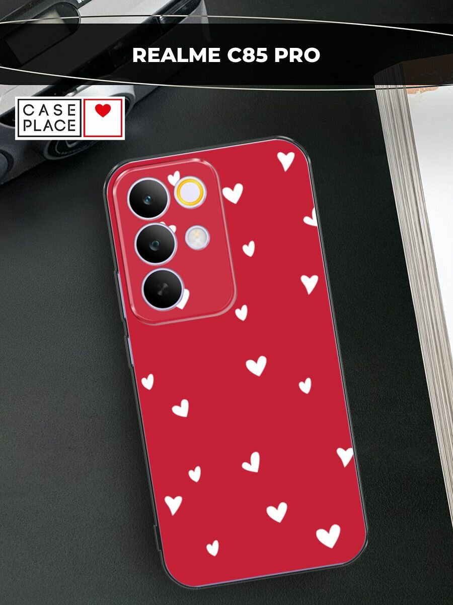 Чехол на Realme C85 Pro / Реалми C85 Про с принтом Сердечки на красном