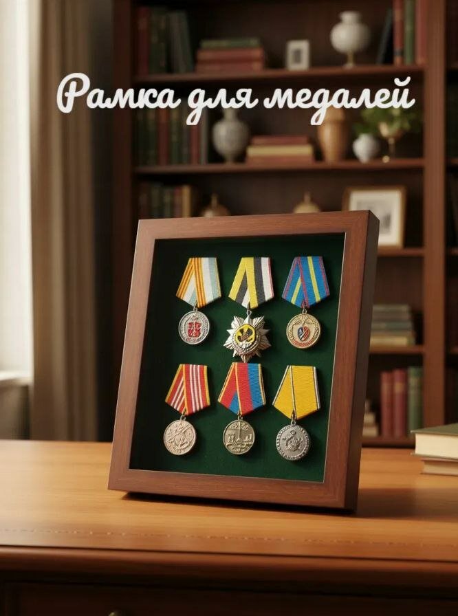 Рама футляр ручной работы для медалей, орденов и нагрудных знаков зеленая