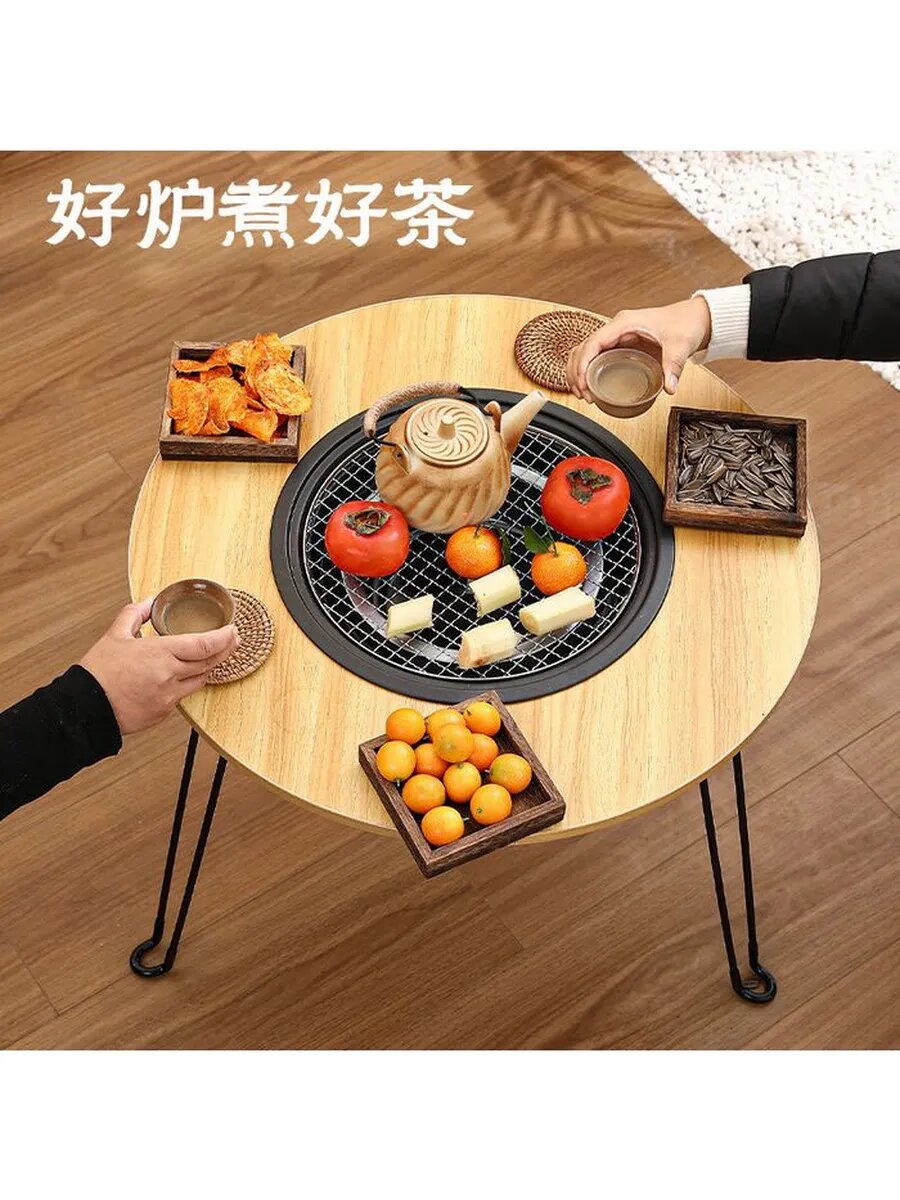 Складной стол-гриль с древесным узором, для 2-8 чел