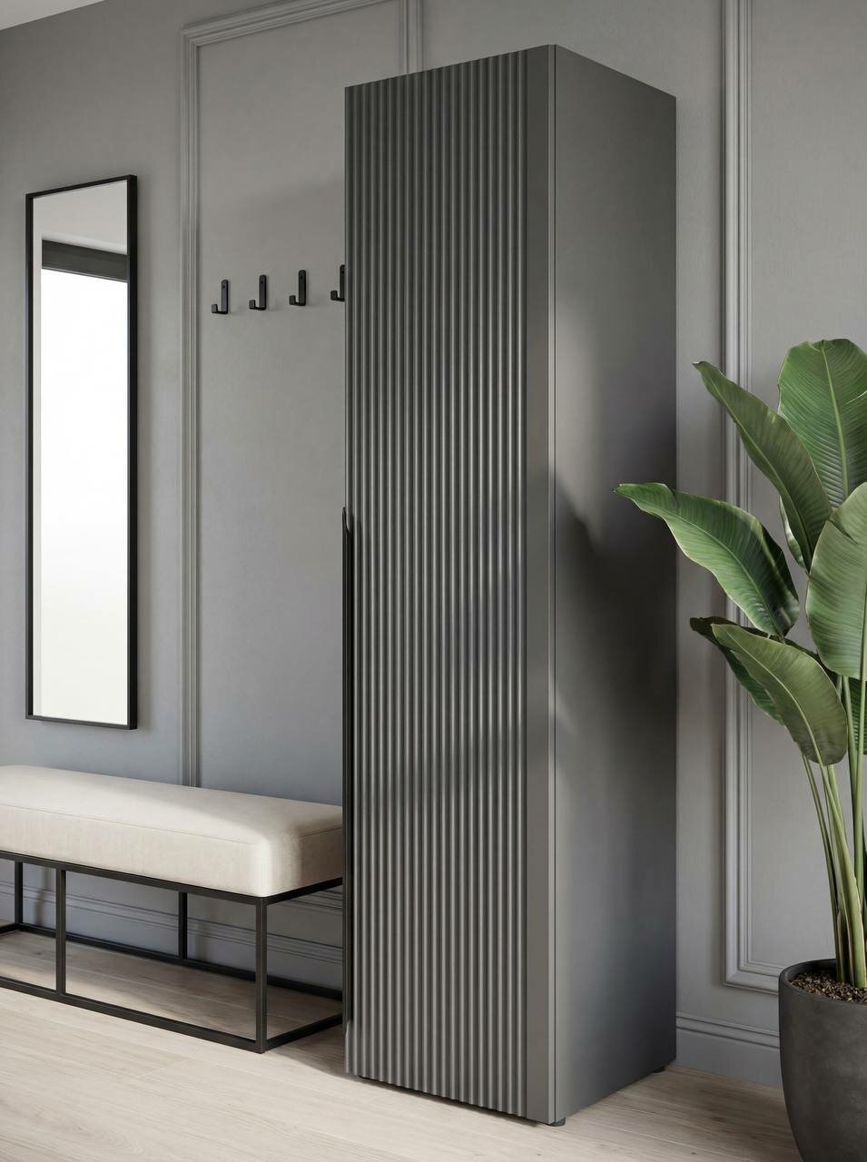 Шкаф-пенал ECO WOOD, для спальни, прихожей, гостиной, распашные двери, без ящиков, лофт, графит