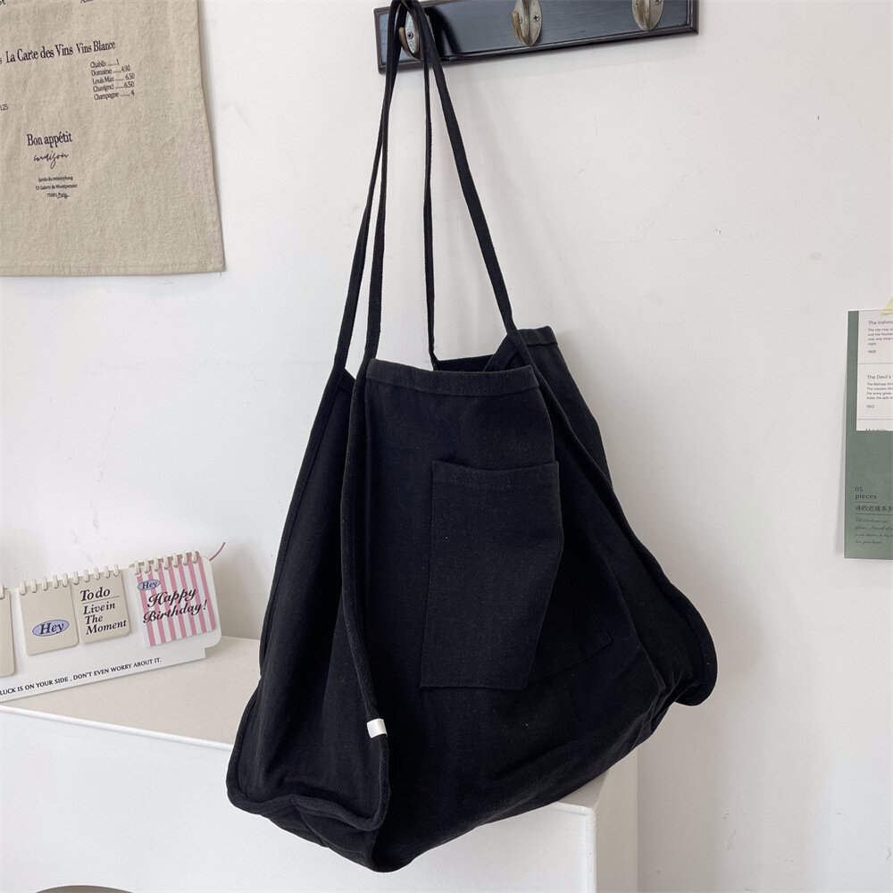 1764 Однотонная вместительная повседневная сумка для женщин, новая студенческая сумка через плечо из холста, ручная текстурированная сумка-тоут