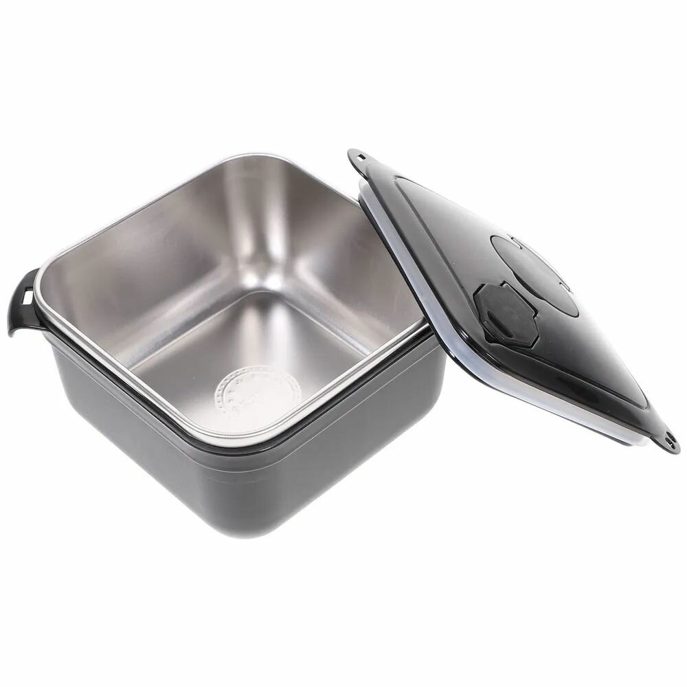 Чёрная квадратная термоёмкость из нержавеющей стали с крышкой для домашнего использования