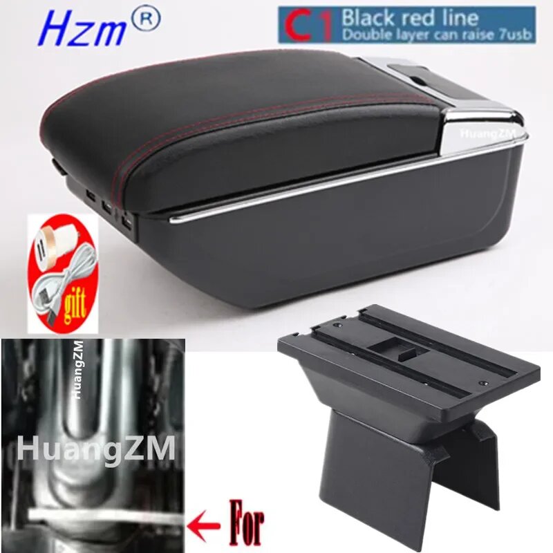 Подлокотник для Ford Fusion (2002-2012) Подлокотник для Ford Fiesta Mk5 (2002-2008) C1 red line 7USB