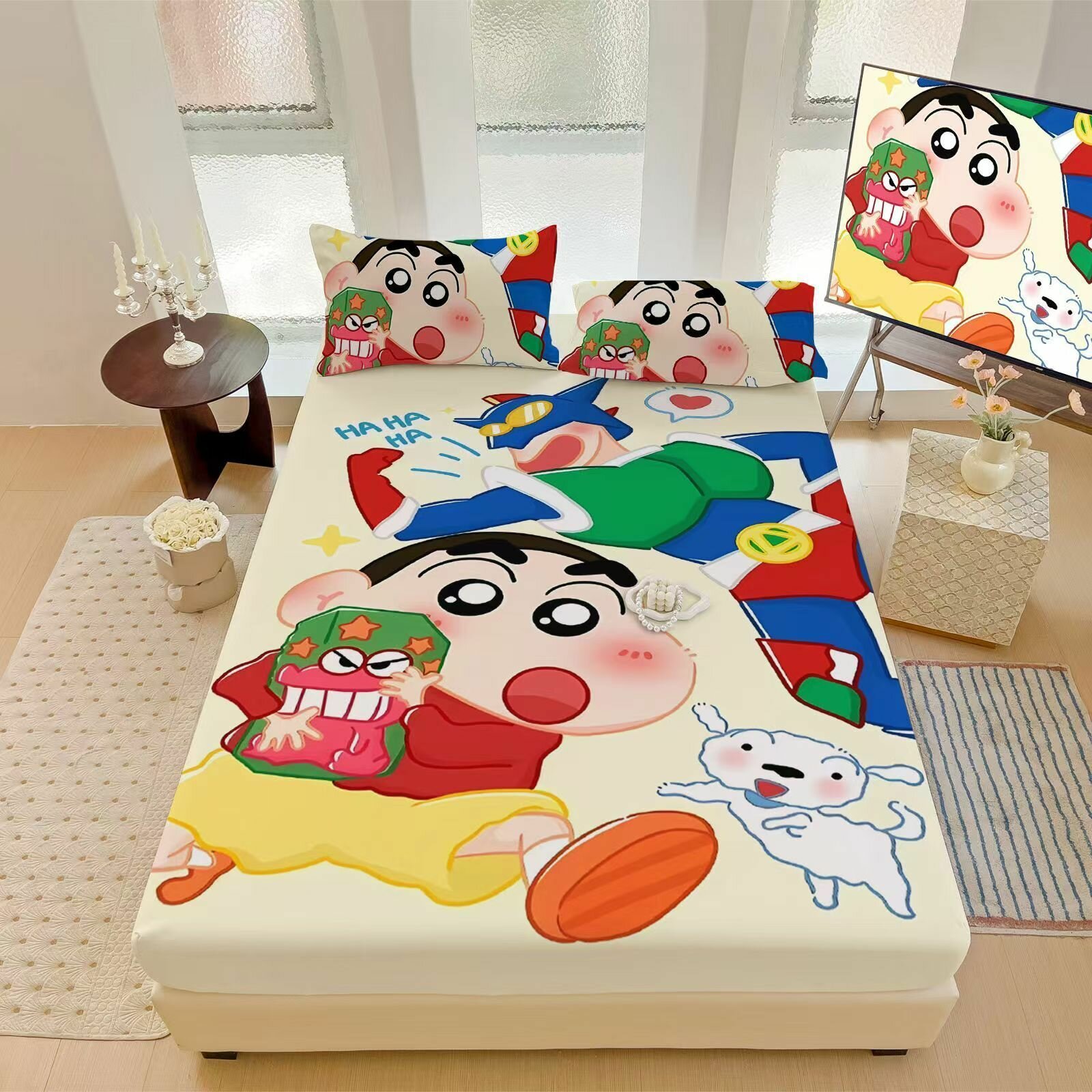 Простыня с изображением Шин-чана для детей, милый мультяшный дизайн, приятная для кожи и мягкая, одинарный чехол для матраса Simmons, двойной защитный чехол для кровати.