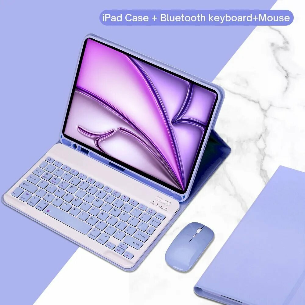 Чехол для iPad Air 6-го поколения, 11 дюймов (M2), 2024 г. A2902/A2903/A2904 со съемной русской Bluetooth-клавиатурой и мышью.