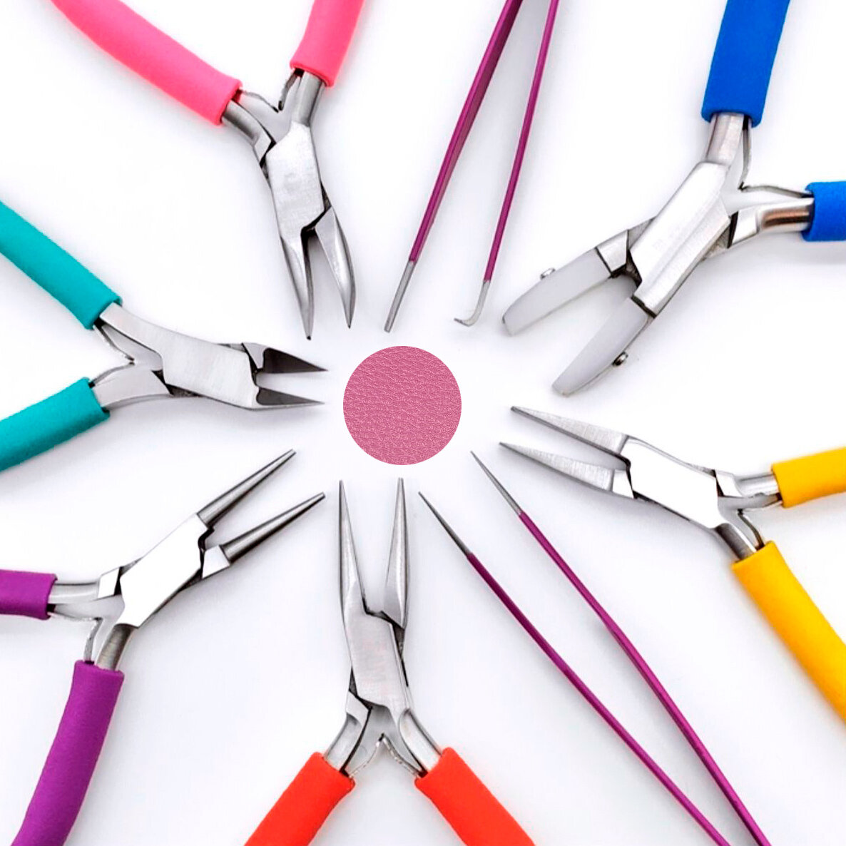 Набор инструментов Beader's Tools Set (8 штук), с разноцветными ручками, в тёмно-розовом пенале, 1 шт.