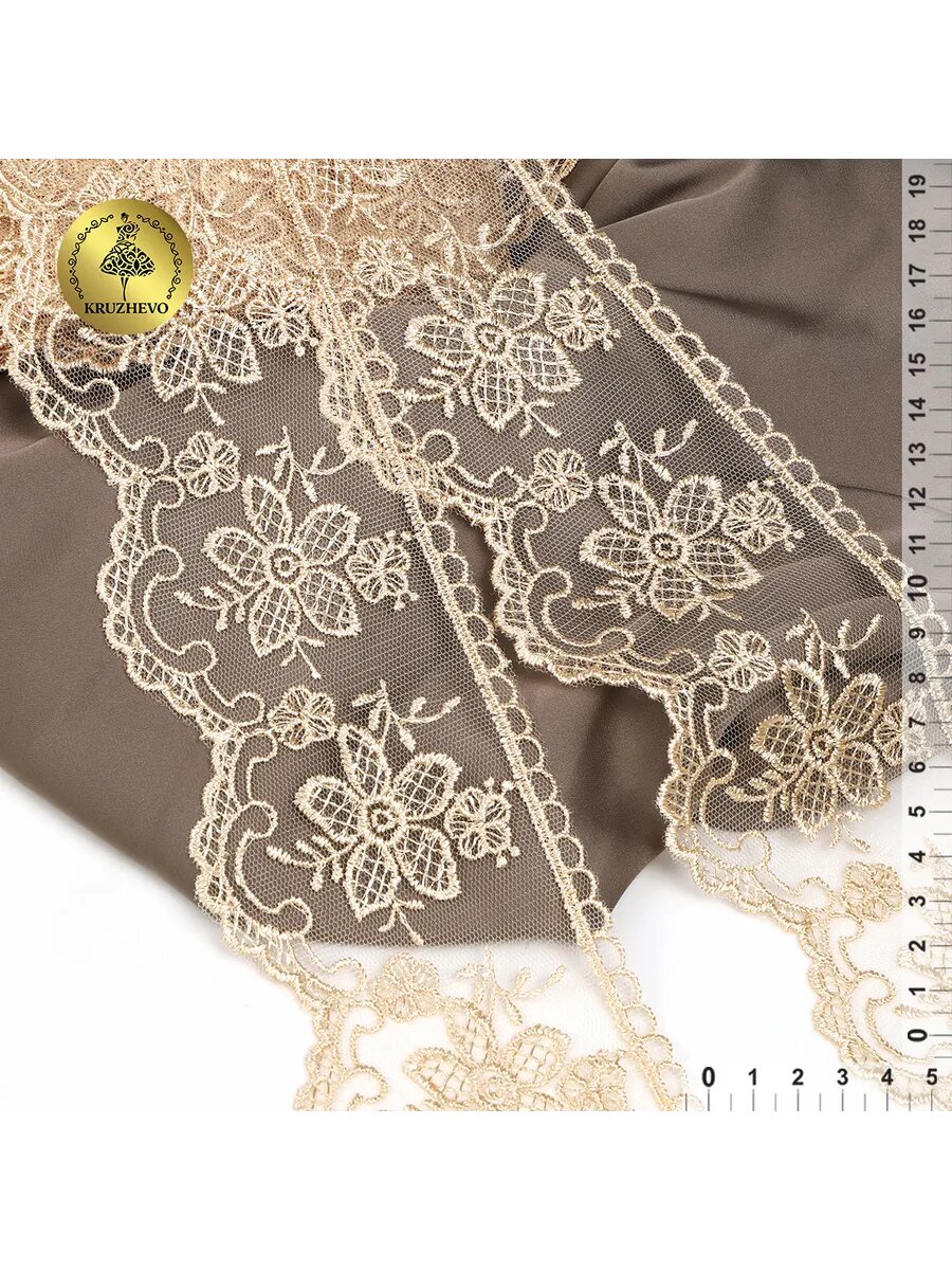 Кружево на сетке шир.75мм цв. N6115 бежевый уп.13,7м