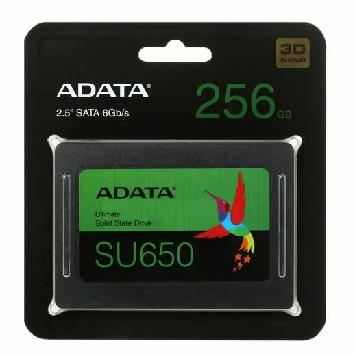 256 ГБ 2.5" SATA накопитель A-DATA SU650 (ASU650SS-256GT-R) - SATA, чтение - 520 Мбайт/сек, запись - 450 Мбайт/сек, 3D NAND, 3 бит TLC