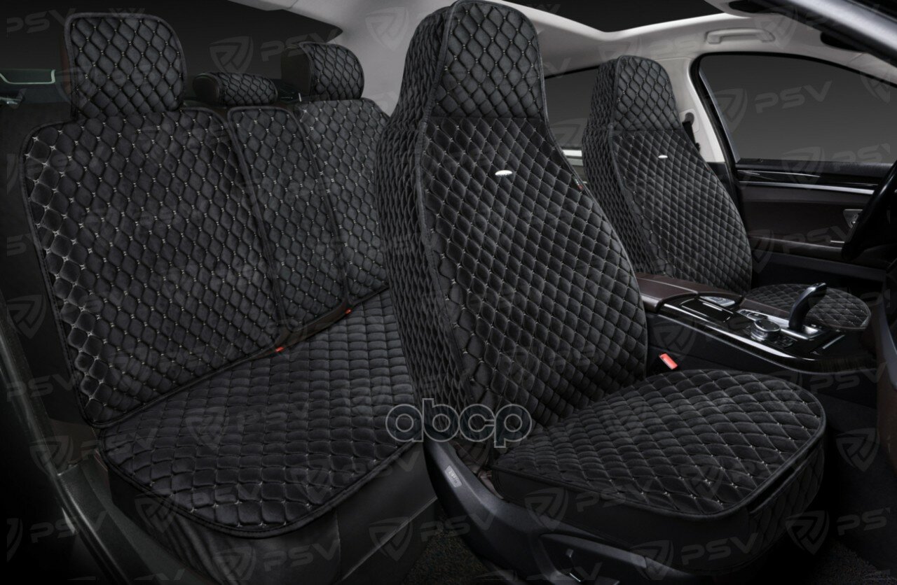 Накидка на сиденье "PSV" 5D Velur Sport велюр черный/отстрочка белая (комплект на весь салон) PSV арт. 138664