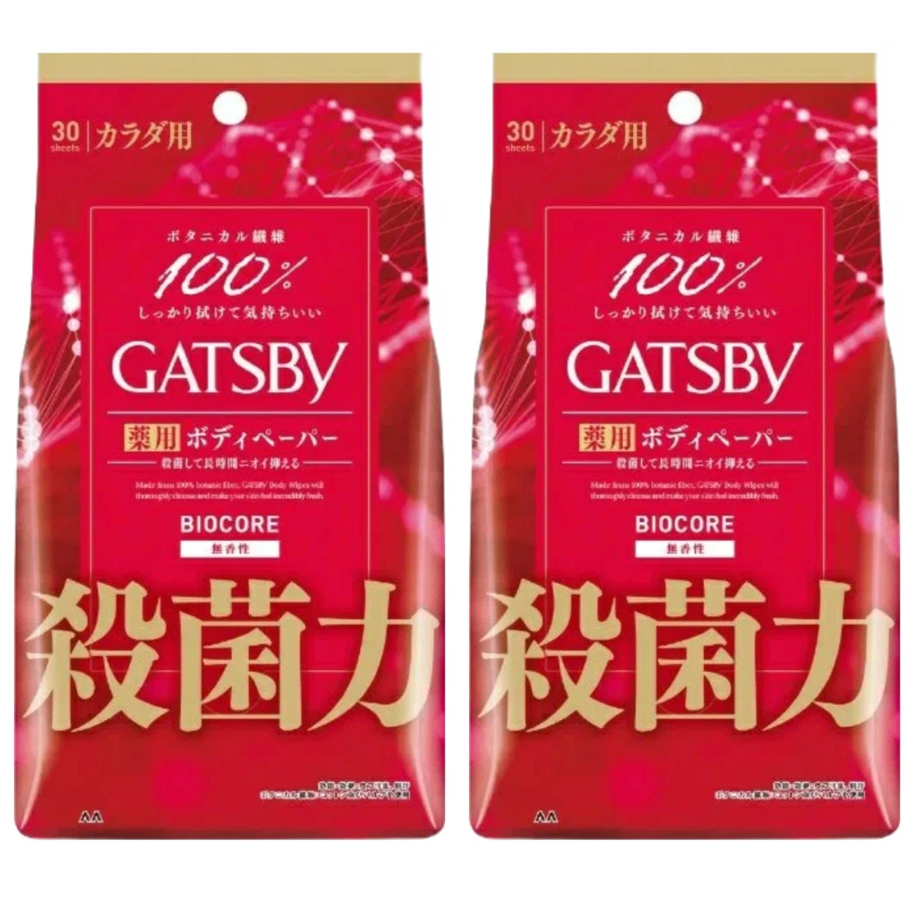 Мужской дезодорант-антиперспирант для всего тела в форме салфеток Gatsby, без отдушек, 30 шт, 2 упаковки