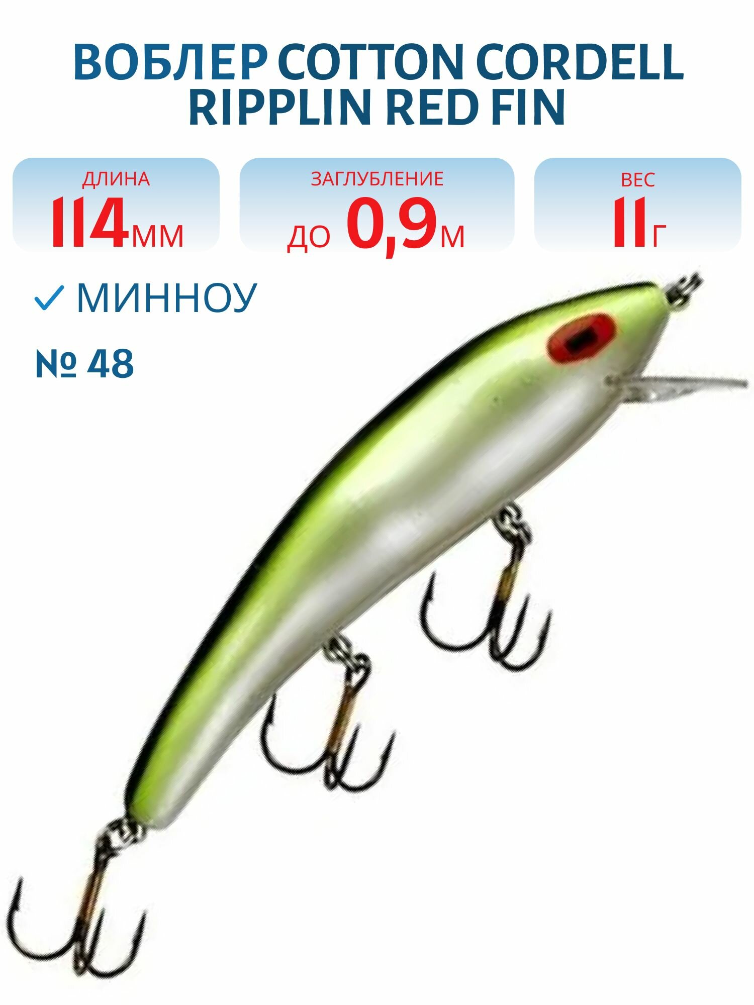 Воблер COTTON CORDELL Ripplin Red Fin C85, цвет 48
