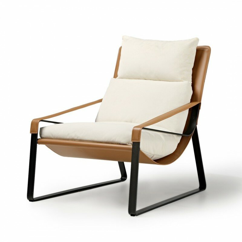 Кожаное кресло Eureka ERK-LC03-DBW, коричневое, белое, натуральная кожа