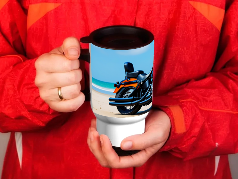 Тремокружка для авто с принтом "Классический harley davidson на пляже" 0.5 л.