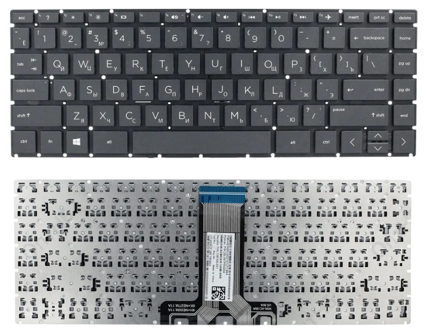 Клавиатура для ноутбука HP 14-df, 14-dk, 14-cf, чёрная, без рамки