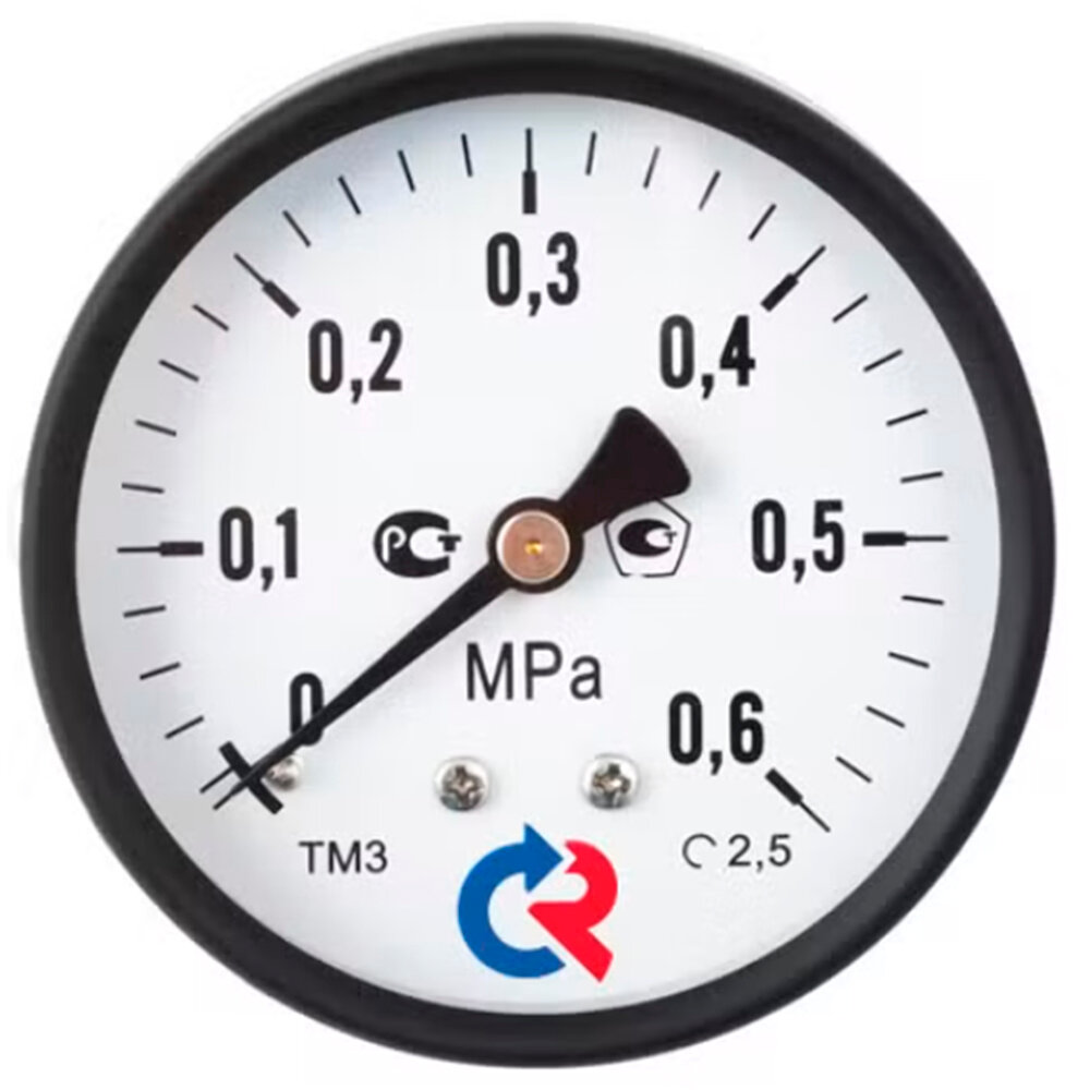 Манометр Росма ТМ-510Т.00 (0-2.5MPa) G1/2 1.5 общетехнический 100мм, тип - ТМ-510Т, осевое присоединение, 0-2.5МПа, резьба G1/2, класс точности 1.5