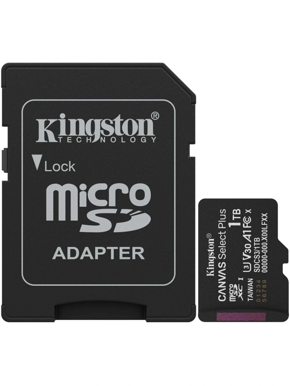 Карта памяти microSDXC UHS-I U3 Kingston Canvas Select Plus 1024 ГБ, 150 МБ/с, Class 10, SDCS3/1TB, 1 шт, переходник SD