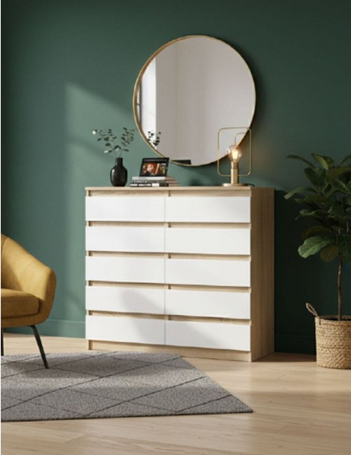 Комод 10 ящиков 1200.10 Норд №6 (120,4х40х121,3 см), Сонома/Белый гладкий