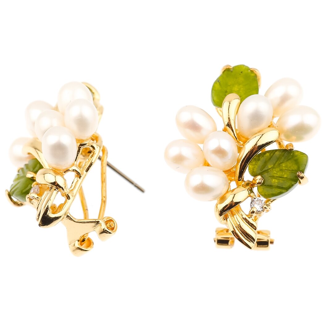 Серьги, жемчуг культивированный, нефрит