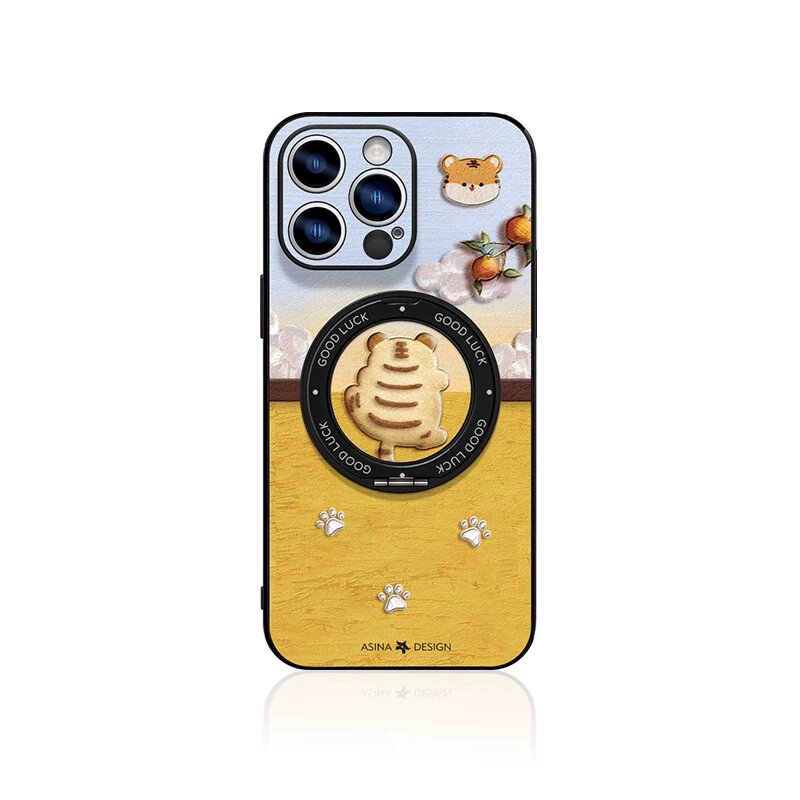 IPhone 16 Plus магнитный 360-градусный поворотный стойка защитный чехол с тигром и защитой объектива