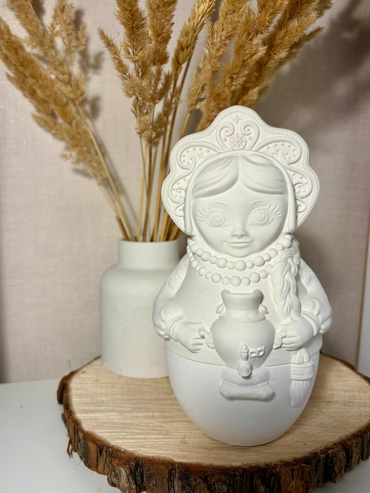 Матрешка-шкатулка с самоваром для росписи