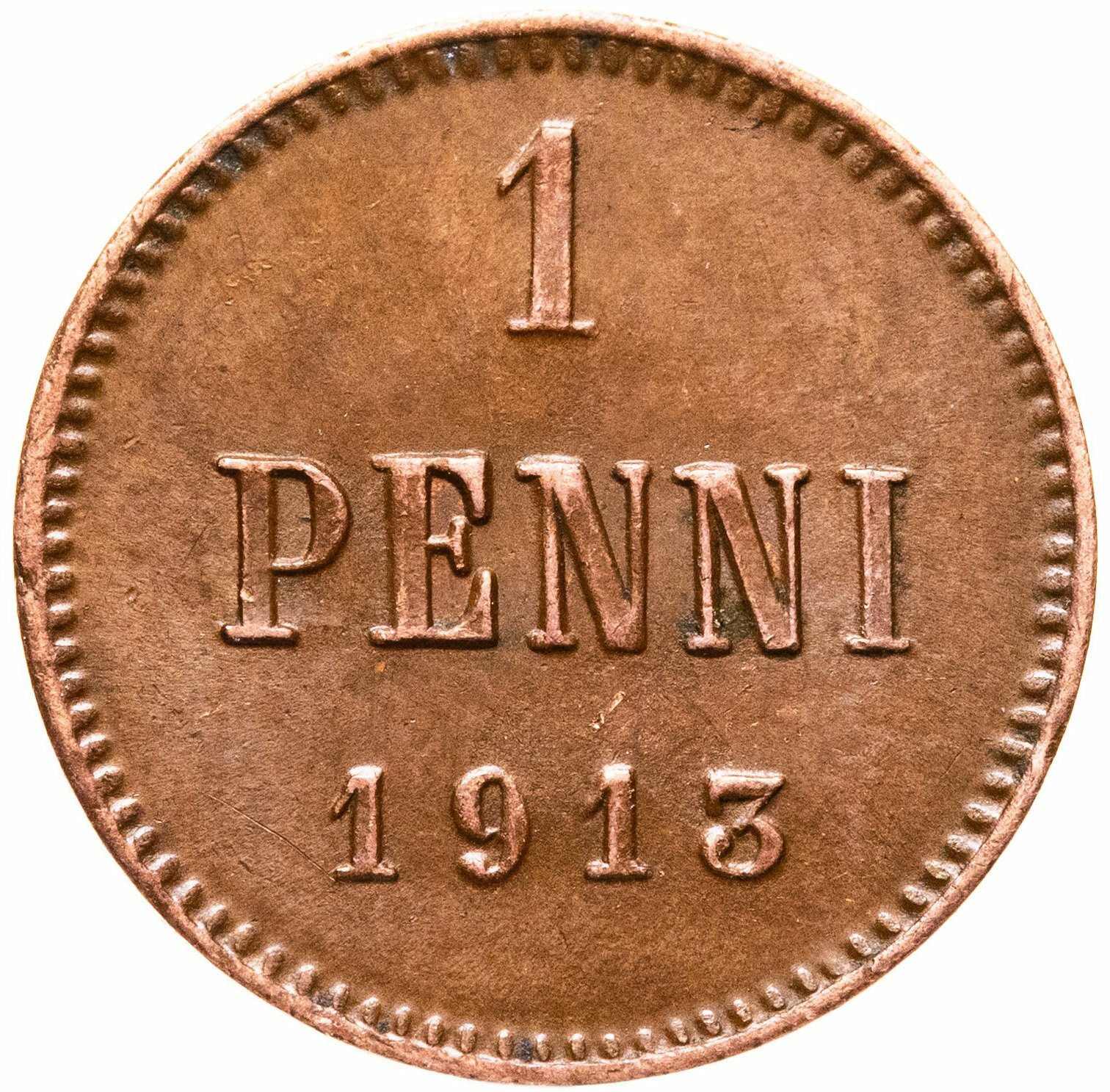 1 пенни penni 1913 Российская Финляндия, Медь, в сохранности XF