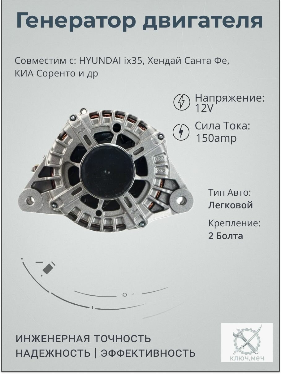 Генератор для HYUNDAI ix35, Хендай Санта Фе, КИА Соренто