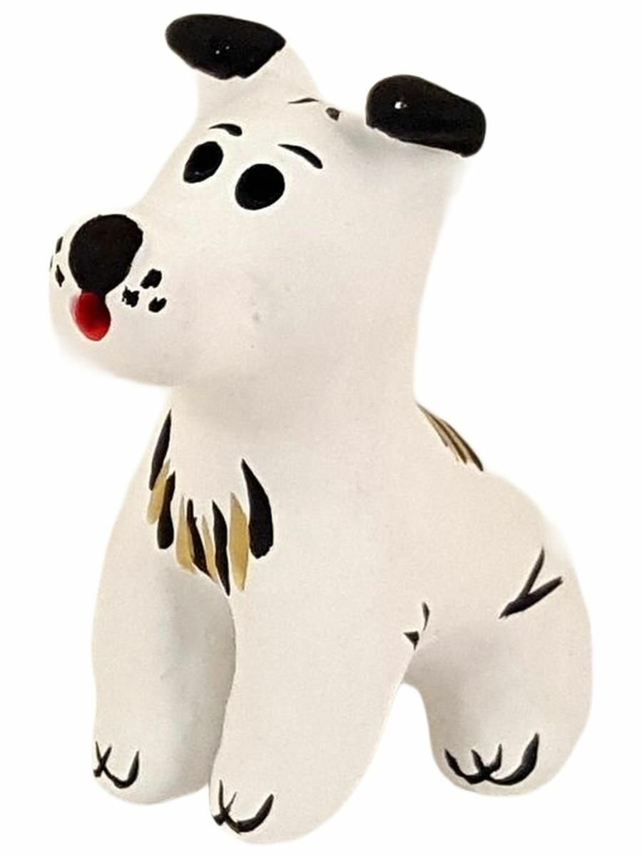 Щенок белый-1, Каргопольская глиняная игрушка, ручная авторская работа