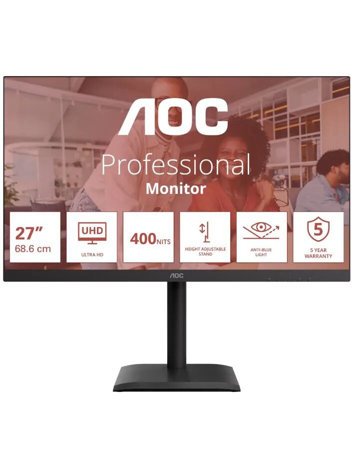 Монитор 27" AOC, U27E4CV, IPS, 60Гц, 3840x2160 (16:9), Черный