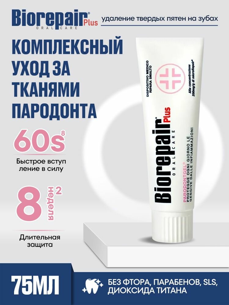 Зубная паста Biorepair Plus Parodontgel при воспалении дёсен, 75 мл