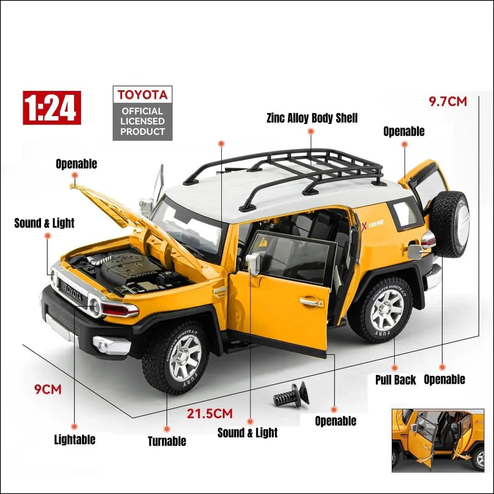 Машинка TOYOTA FJ CRUISER внедорожник синего цвета, масштаб 1:13, открывающиеся дверцы, для детей 7-9 лет — фото 1