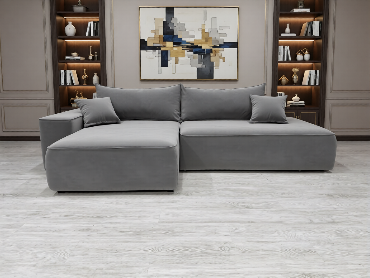 POOH Угловой диван Флай Grey Левый, 275х160х80, еврокнижка, раскладной , с ящиком для белья, в гостиную, лофт