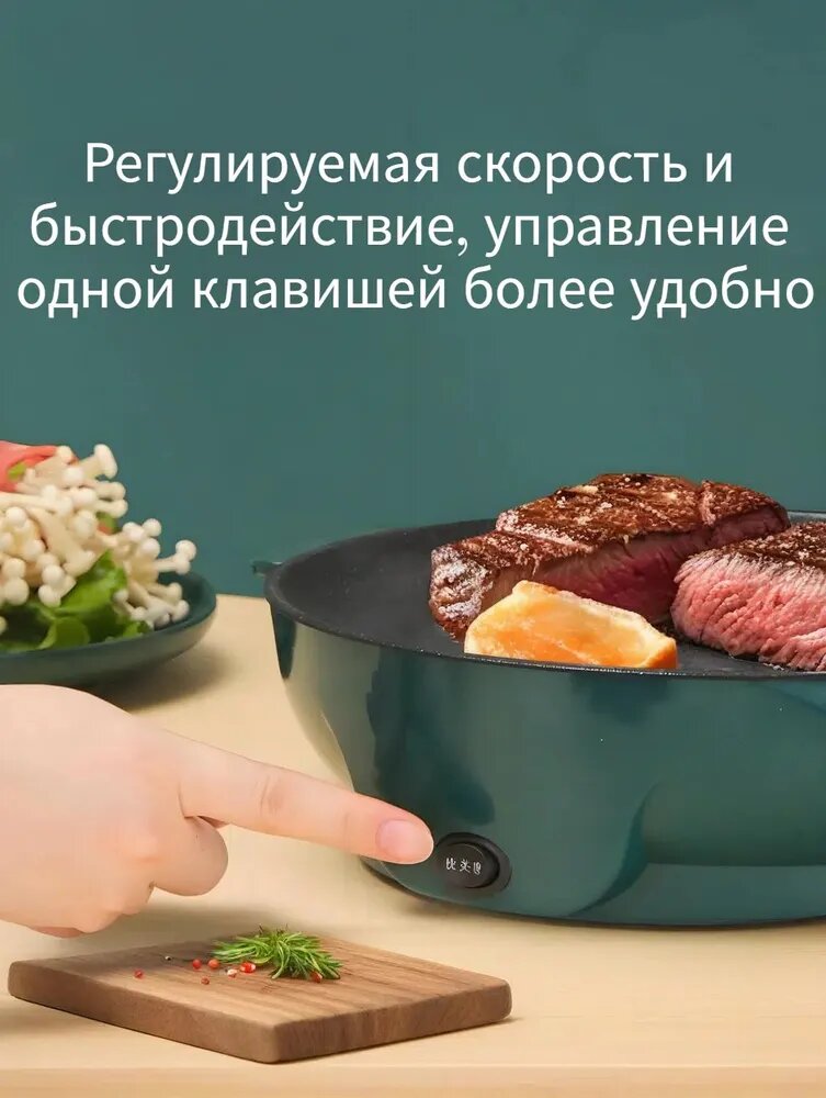 Электросковорода для дома с антипригарным покрытием, керамической рабочей поверхностью и мощностью 800 Вт - Темно-зеленый — фото 1