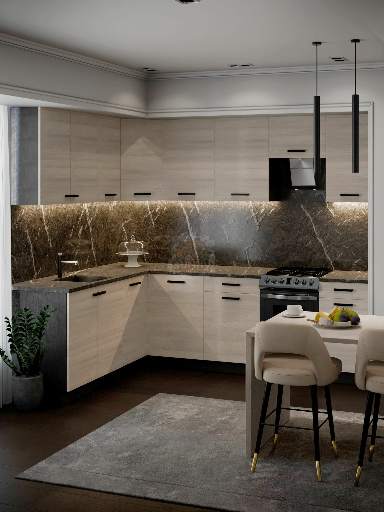 Кухня модульная угловая со столешницей Мария, 180 х240см, Венге/Лоредо ЛДСП, 180х240х60см, столеш-а 60см