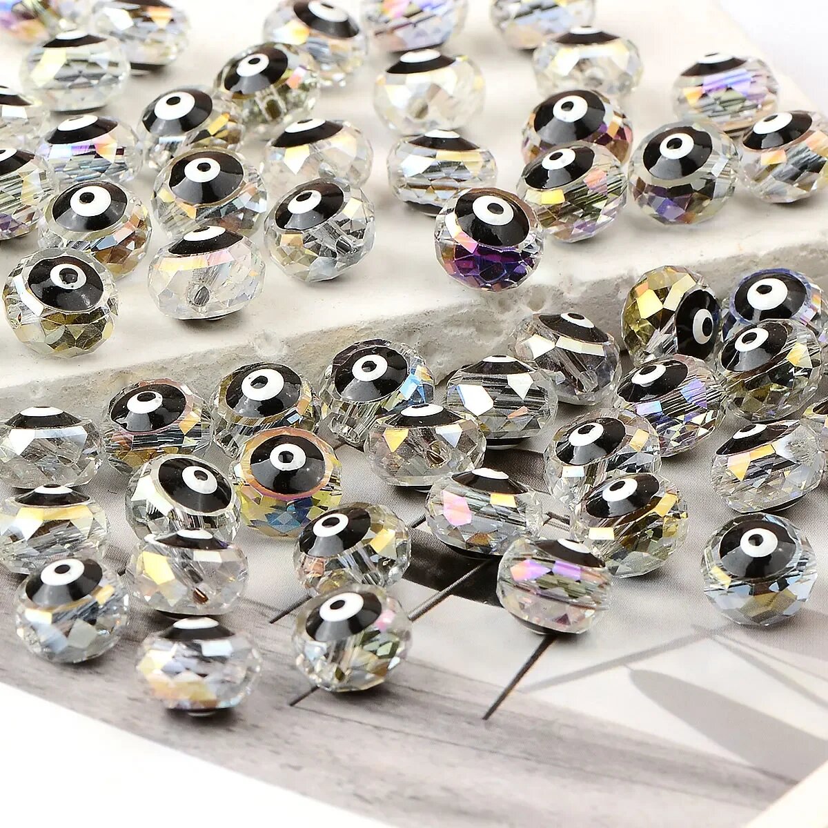 Прозрачные стеклянные бусины "Дурной глаз", 0,9 см, 10 шт. Серебряный, 9