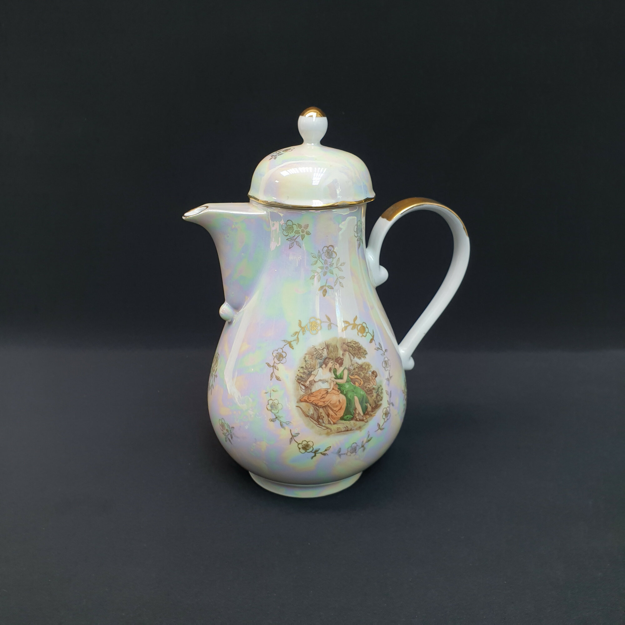 Винтажный кофейник Kahla, фарфор деколь золочение 1.4 л, ГДР