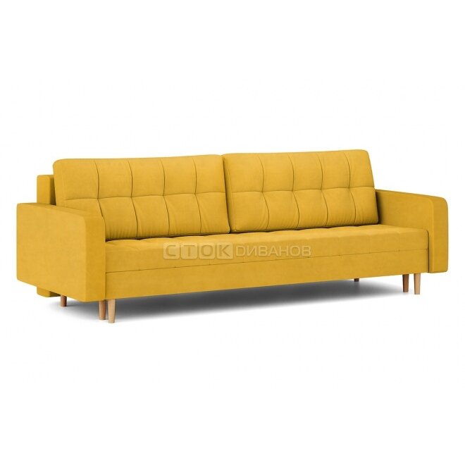 Диван Сток Диванов Бали, желтый велюр, 235 см, механизм еврокнижка, на ножках
