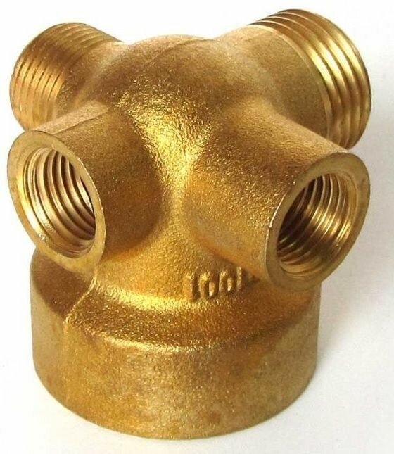 Штуцер UNITED PARTS 5-выводной 3/8M реле, 1/4F манометр, 1/4F пробка, 1F фланец, 1/2M шланг, шт