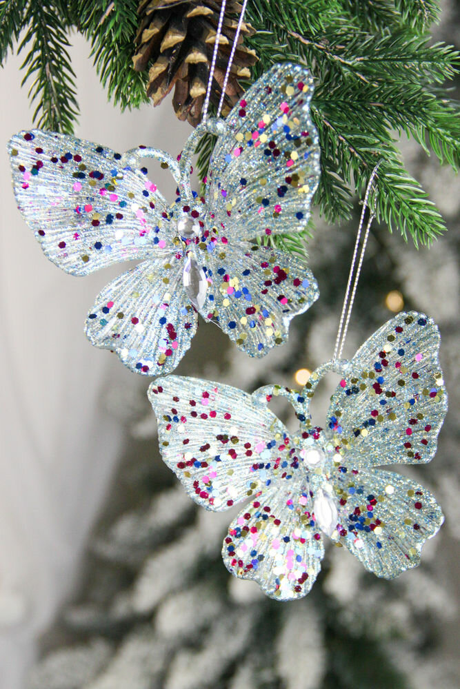 Набор ёлочных украшений-подвесок изящные бабочки, акрил, разноцветные, 11 см, 2 шт, Koopman International CAA222050