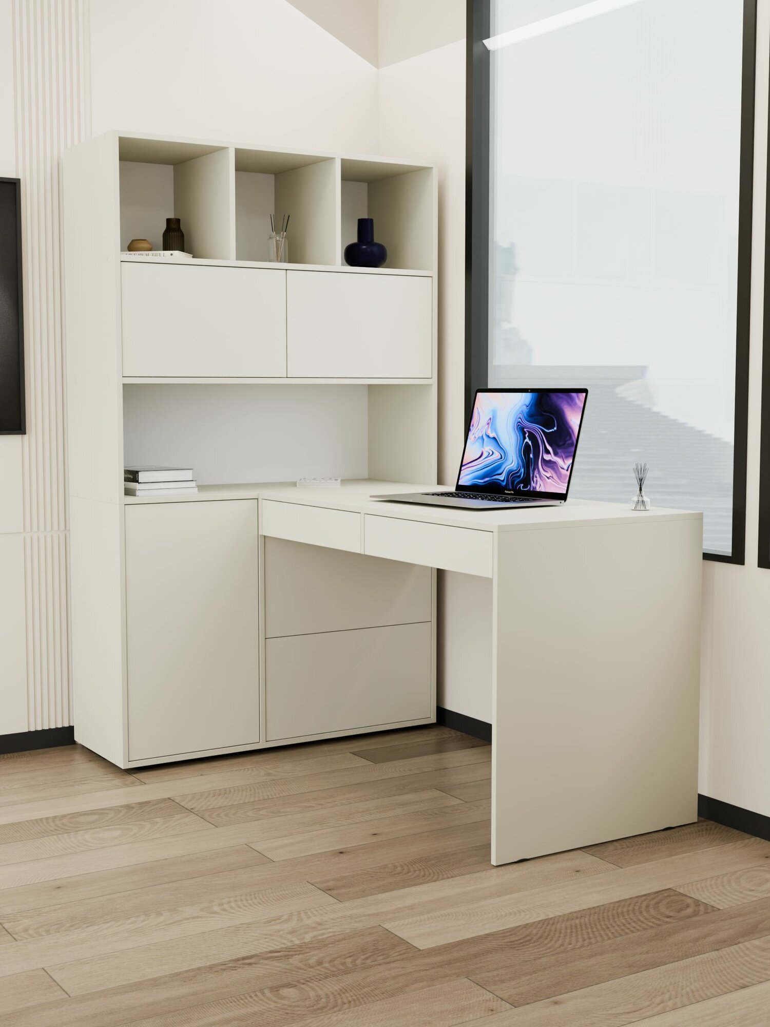 Изумлит Стол-шкаф письменный угловой для учебы и работы, шкаф слева 168х100х147.6 см, бежевый