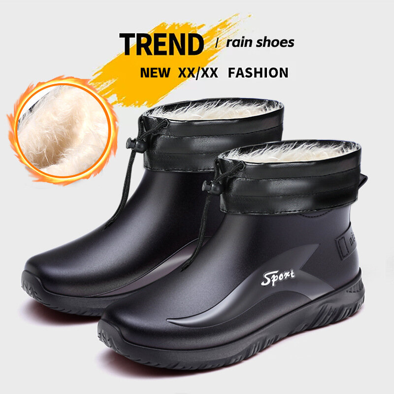 Новые мужские зимние резиновые сапоги, теплые, модные, на флисовой подкладке, обувь для кемпинга и рыбалки, короткие хлопковые туфли. Размер обуви. EU:40