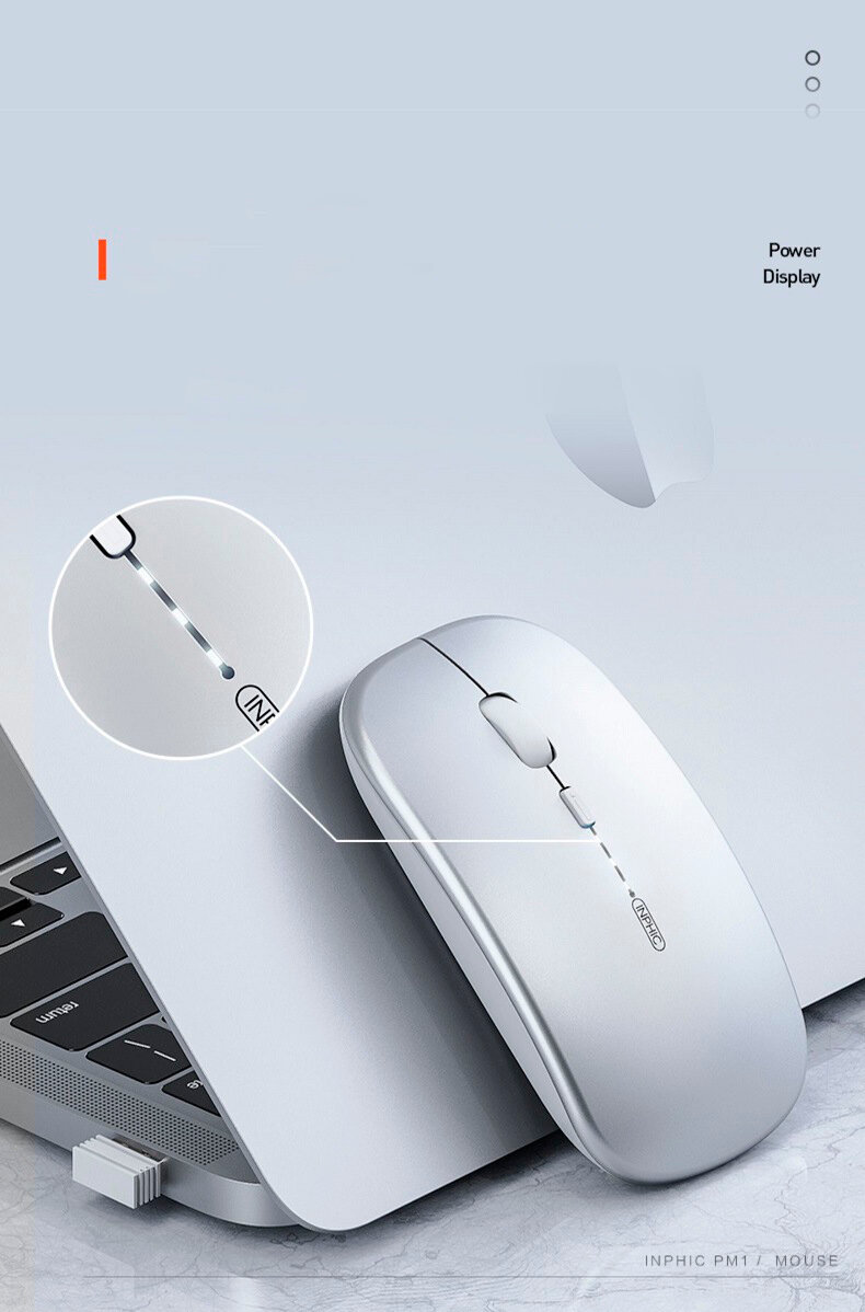 Беспроводная бесшумная мышь INPHIC M1P, с индикатором заряда, usb радиоканал, белый глянец