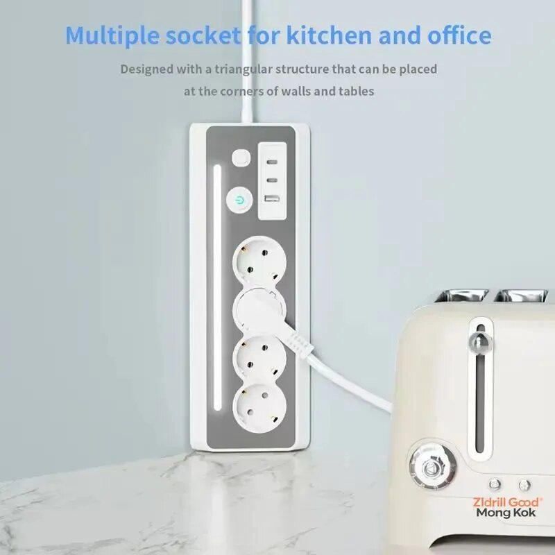 Кремлевский свет Удлинитель 8 в 1: Розетка multiple с 4 розетками, 3 USB портами и светодиодным ночником