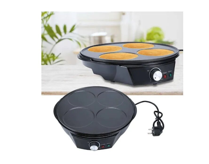 Блинница SK-1003 с антипригарным покрытием, на 4 блина, черный цвет, диаметр 11 см