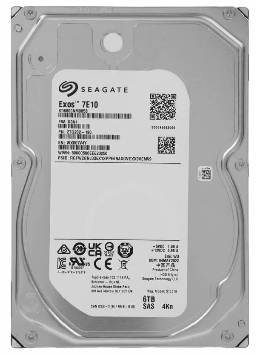 Жесткий диск Seagate ST6000NM005B серебристый, 6Tb SAS Exos 7E10 7200 12Gb/s 256Mb