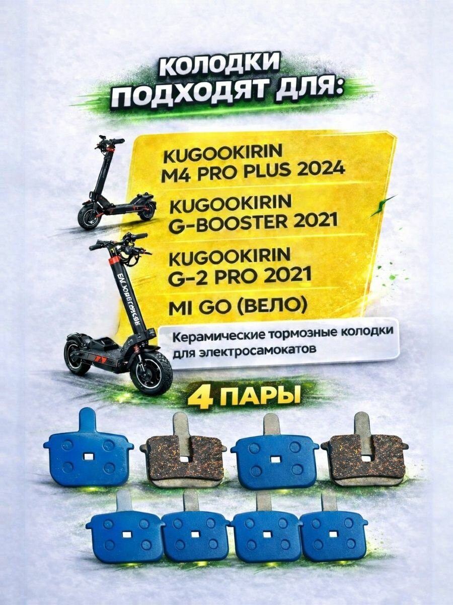Колодки тормозные керамические для электросамоката Kugookirin m4 pro plus 2024 4 пары