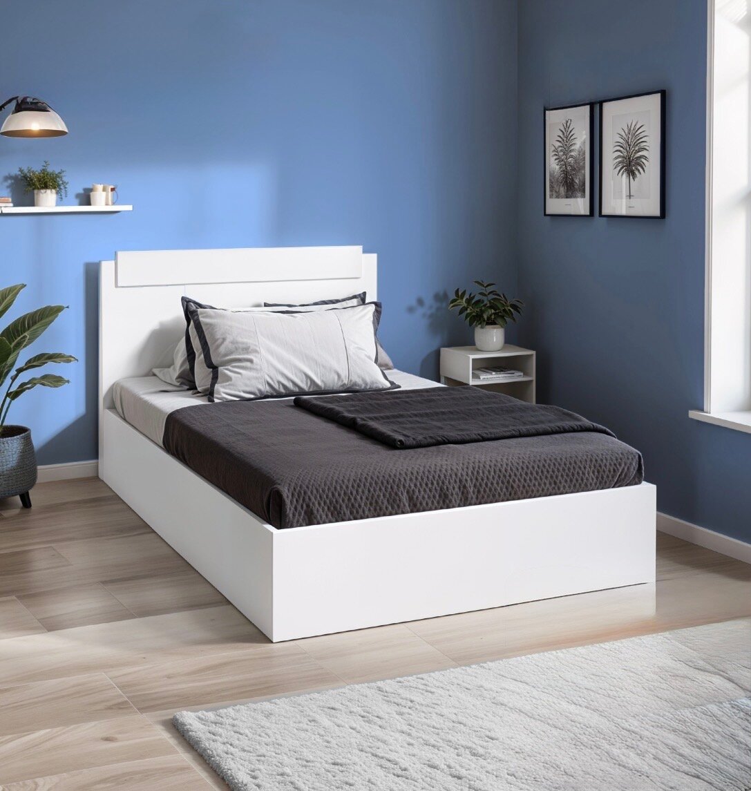 Кровать односпальная 120х200 см, Эко, 123.7х203.7х85 см, ЛДСП, Белый гладкий