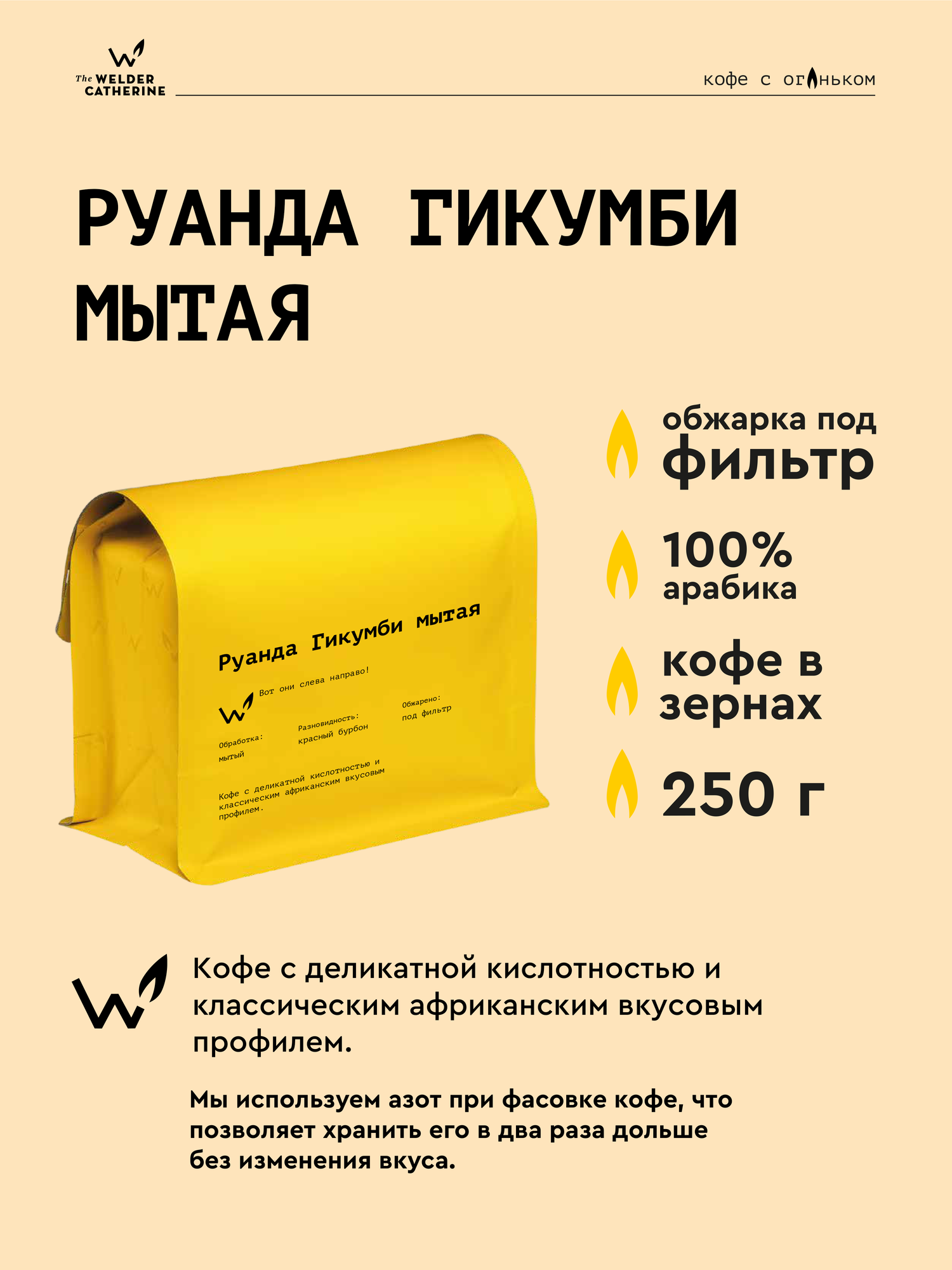 Кофе в зернах Сварщица Екатерина "Руанда Гикумби мытая" под фильтр - 250 гр