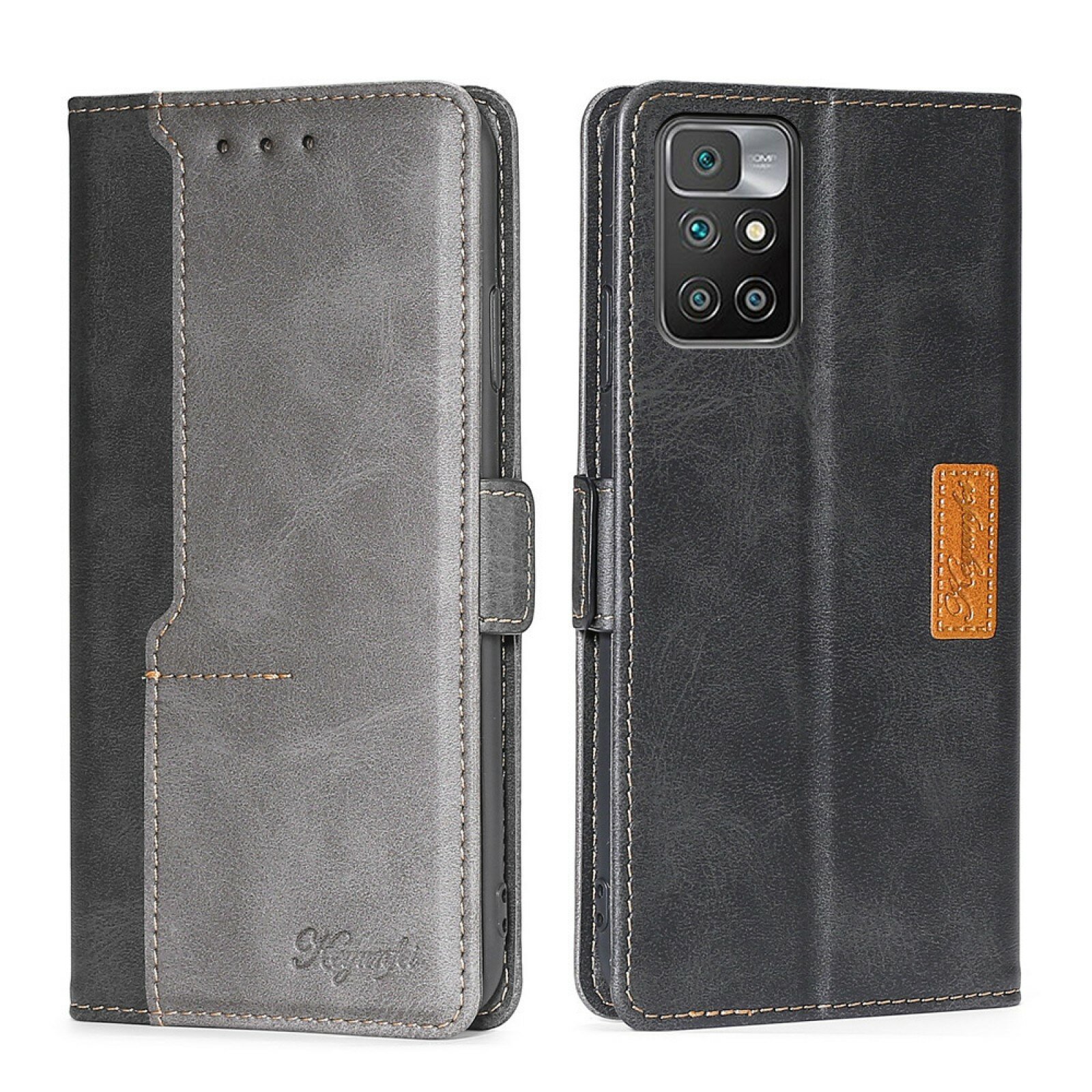 Чехол-книжка MyPads для Xiaomi Redmi 10 4G / Redmi 10 2022 / Redmi 10 Prime 2022 с магнитным креплением, черный + серый