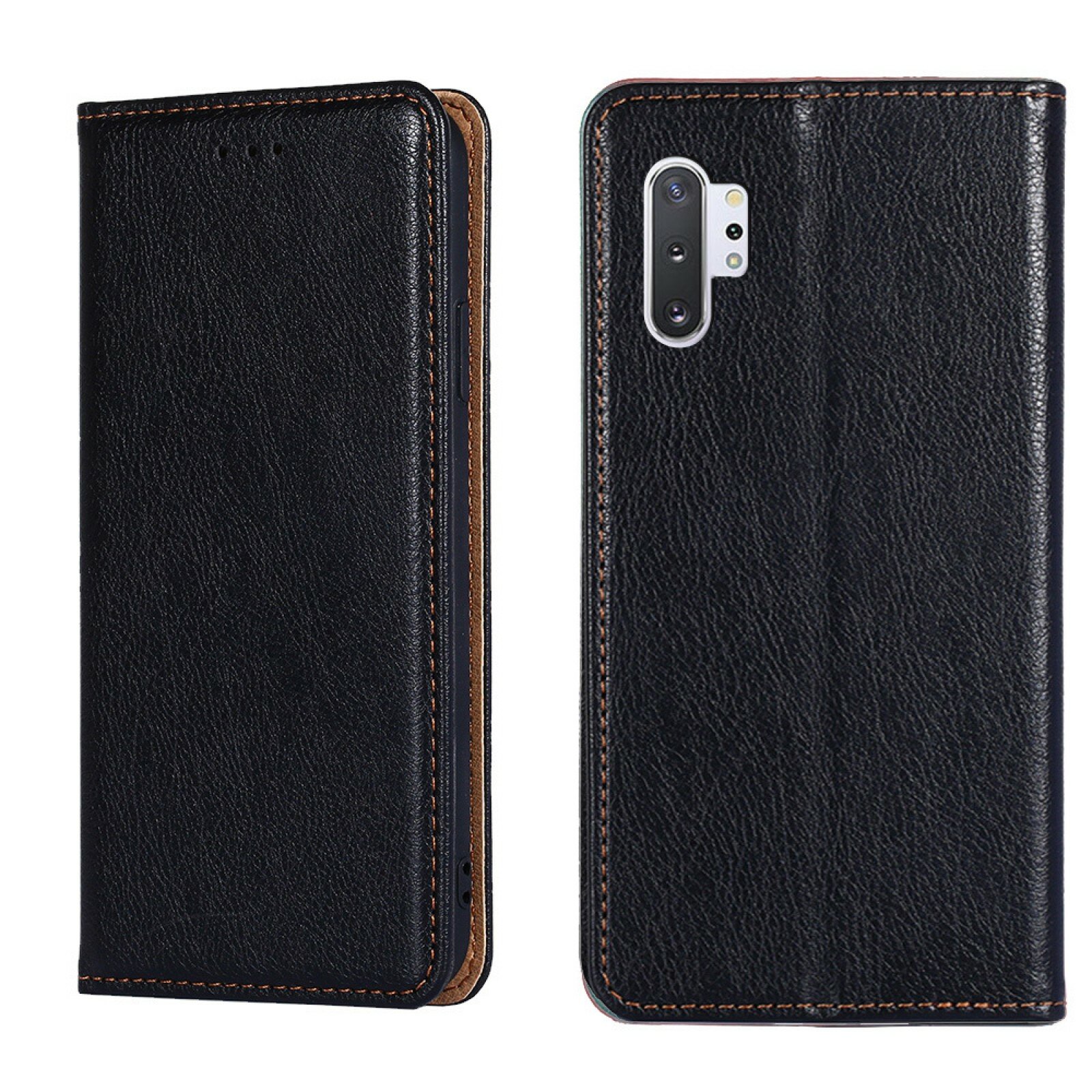 Чехол-книжка MyPads для Samsung Galaxy Note 10+ Plus из кожзаменителя, черный, с защитой и удобным доступом