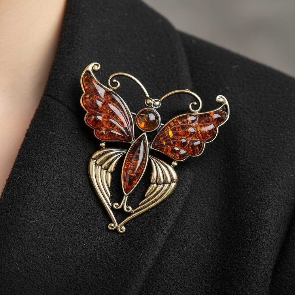 Брошь, янтарь